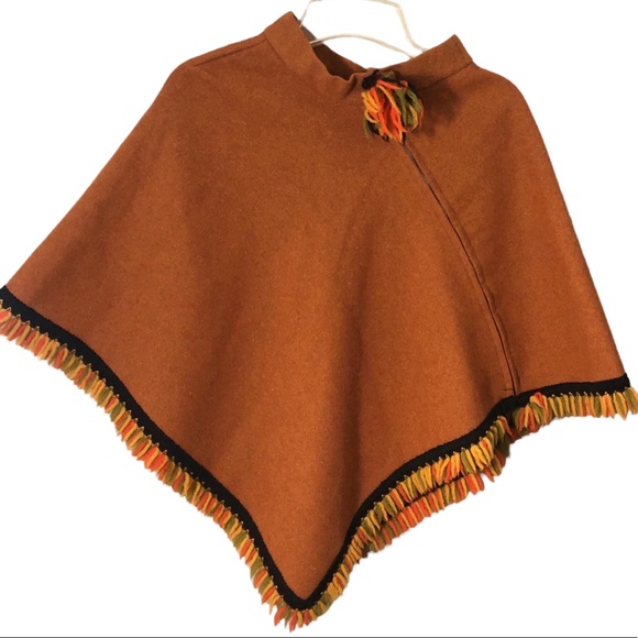Jackets & Coats | Vintage Wool Boho Poncho With Pompom Closure And Trim ...